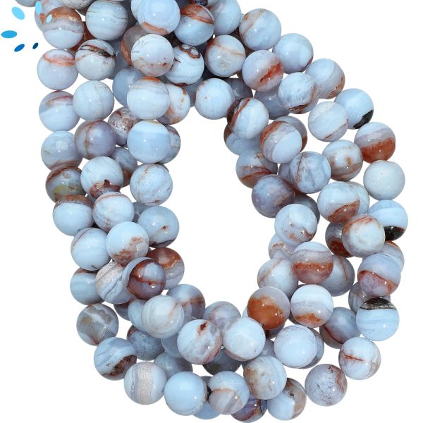 Blue Lace Agate Smooth Round Beads 8mm