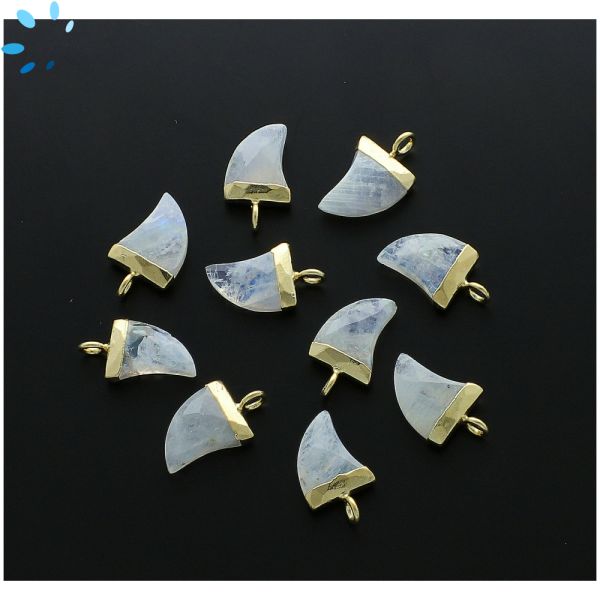 Rainbow Moonstone Faceted Horn Gold Electroplated 10.5x9mm SET OF 4